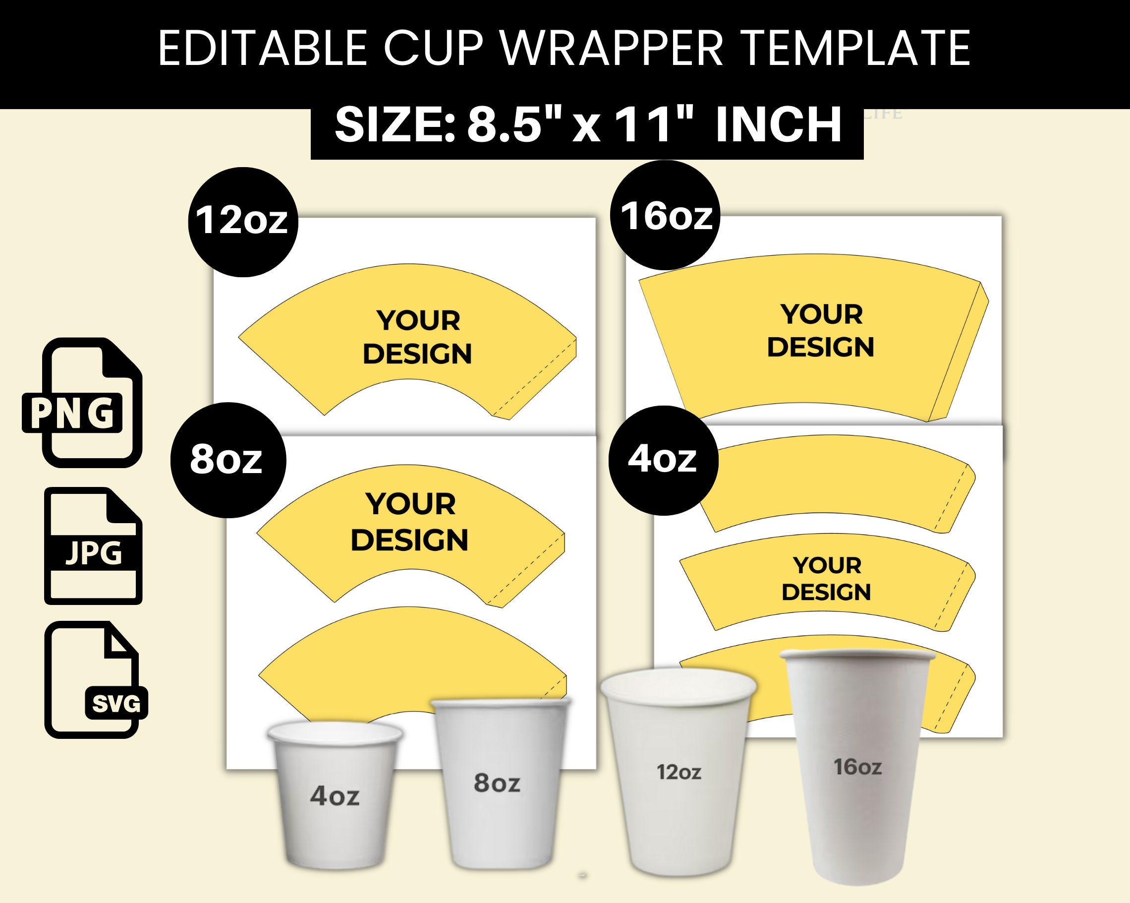 Paper Cup Wrapper Template Paper Coffee Cup Template Paper - Etsy UK