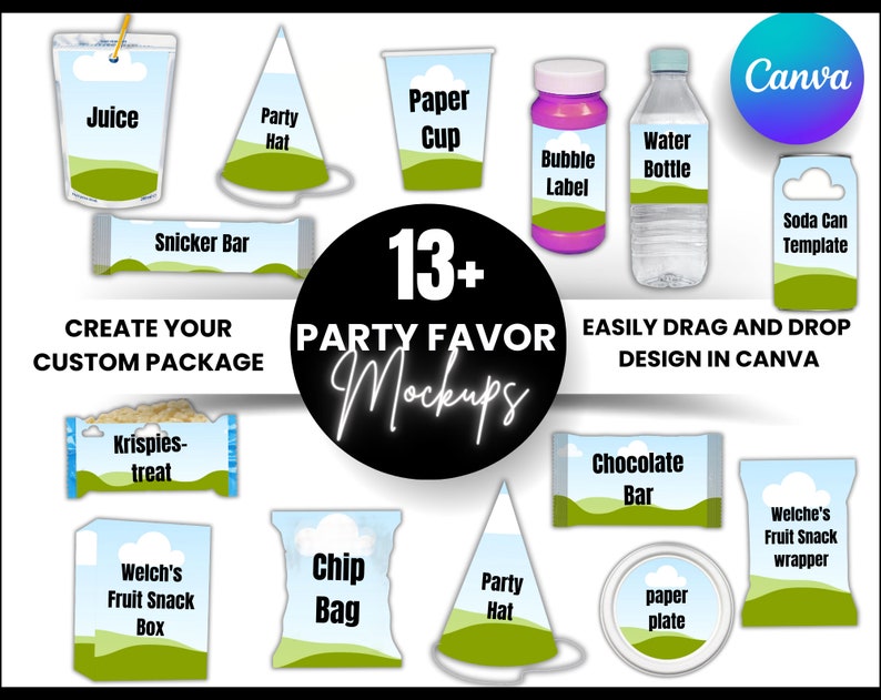 Party Favor Bundle Canva Template, Birthday Party Sublimation Design ...