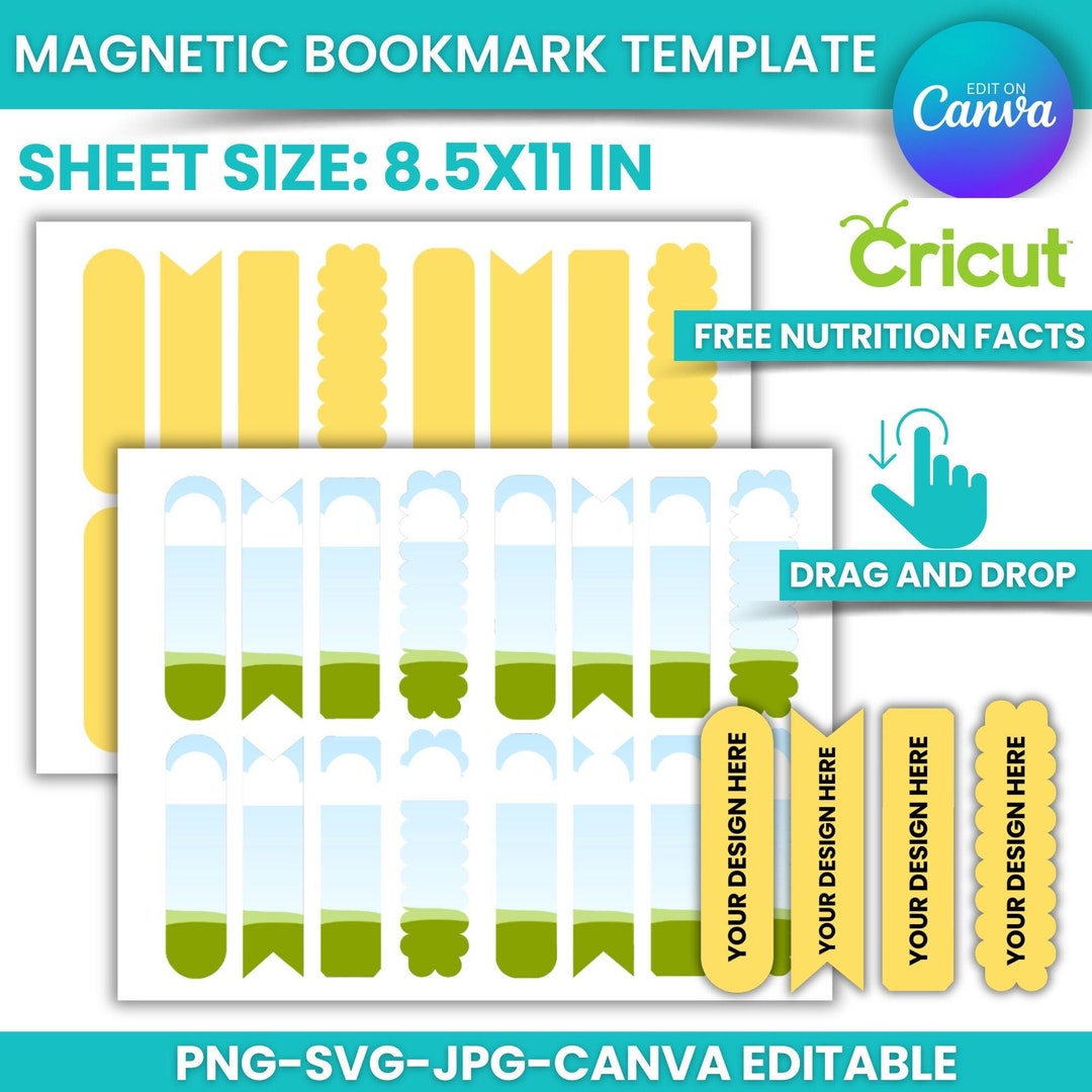 Magnetic Bookmark Blank Template, Editable Bookmark Clipart, DIY, Canva ...
