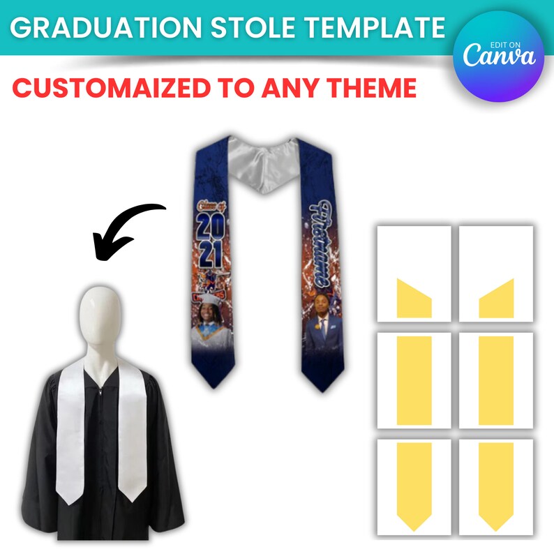 Graduation Stole Template: SVG, PNG, JPG, Canva (digital Download) - Etsy