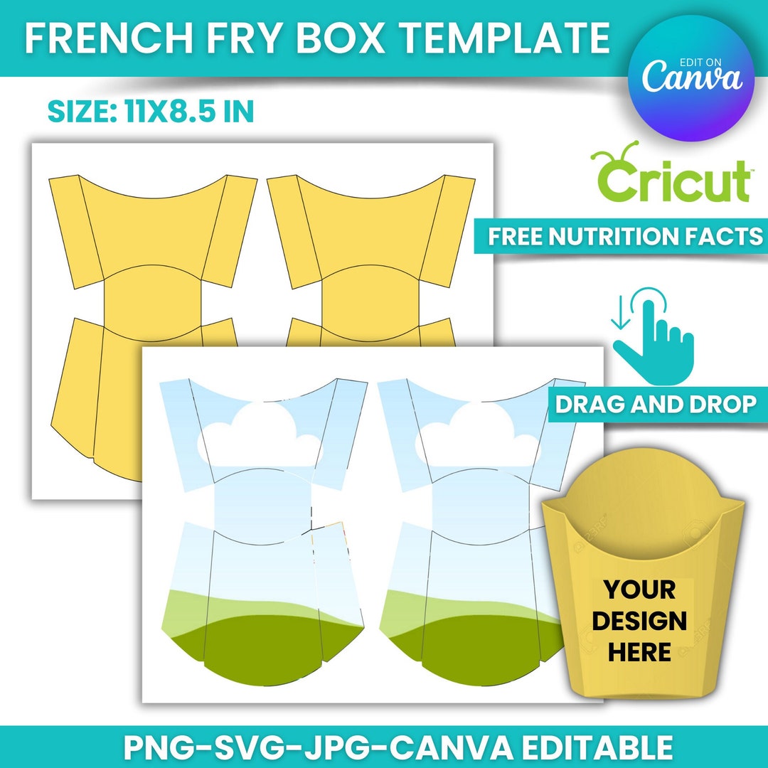 French Fry Box SVG, Fried Potato Box Template, Snack Box SVG, Food Box ...