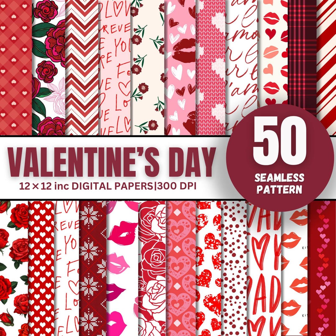 Valentine's Day Digital Paper, Digital Scrapbook Paper, Heart Patterns ...