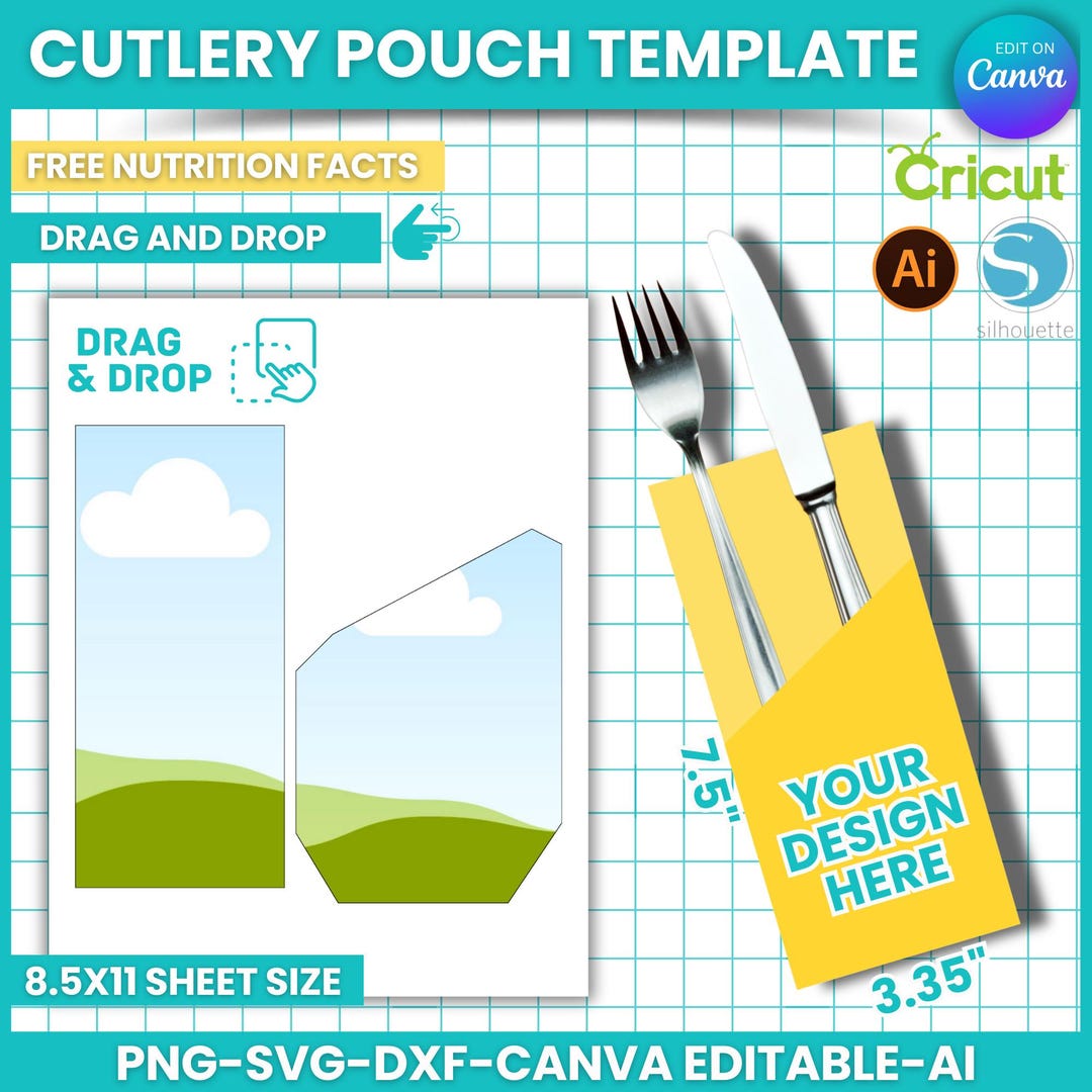 Cutlery Pouch Template: Party Favor Paper Holder (SVG, AI, DXF, Canva ...