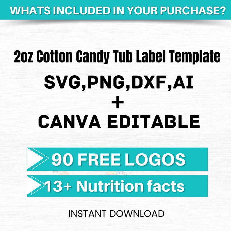 2oz Cotton Candy Tub Label Template: Canva Editable (8.5x11" Sheet) - Etsy