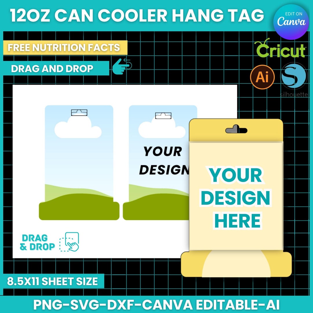 12oz Can Cooler Hang Tag Label, Editable Hang Tag Template, Can Cooler ...