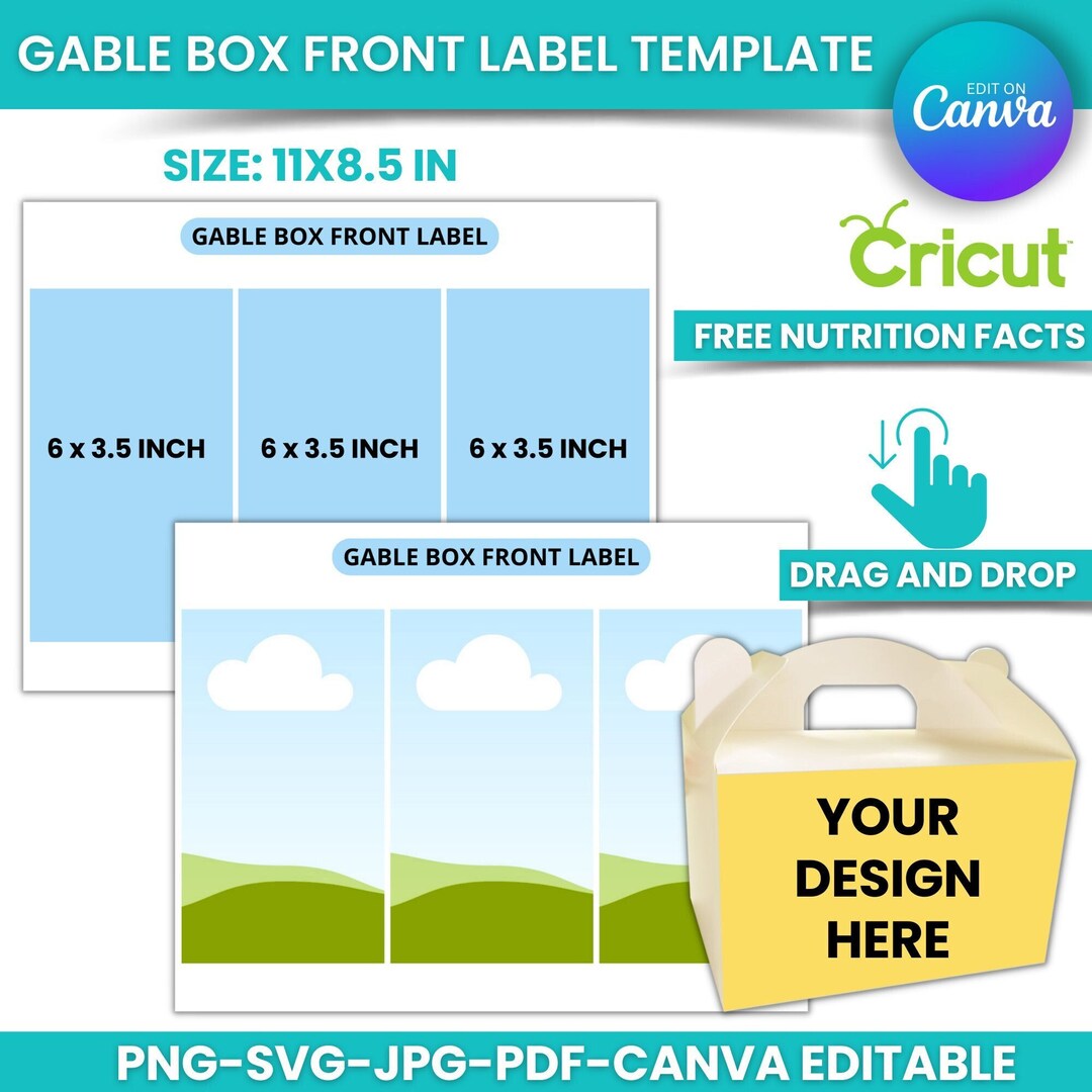 Gable Box Template Bundle: Editable Party Favor SVG (canva Drag and ...
