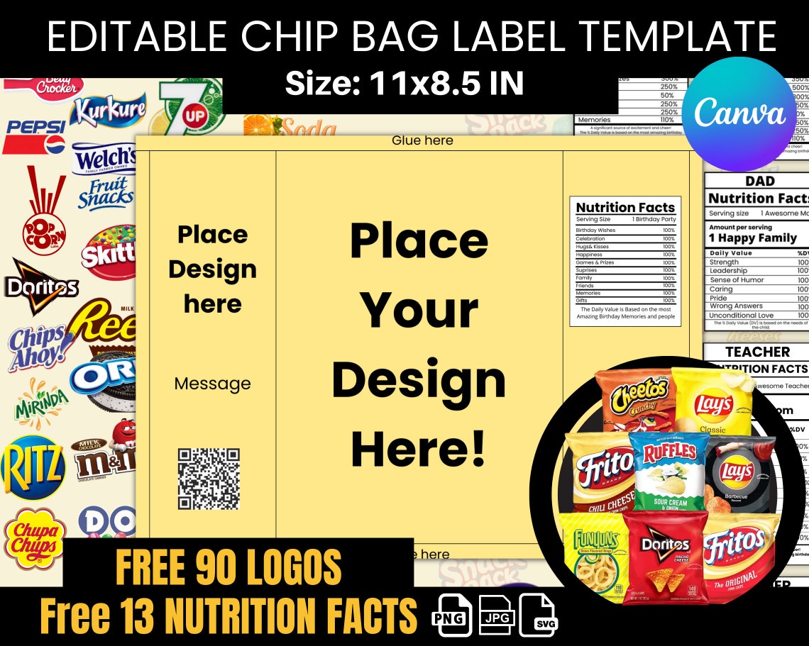 Chip Bag Template Blank Chip Bag Chip Bag Template Canva - Etsy UK