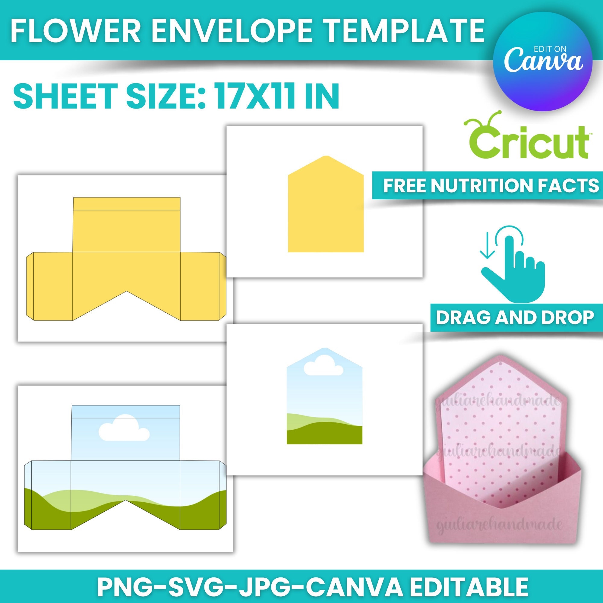Flower Envelope Template: Editable Canva & Cricut SVG (digital Download ...