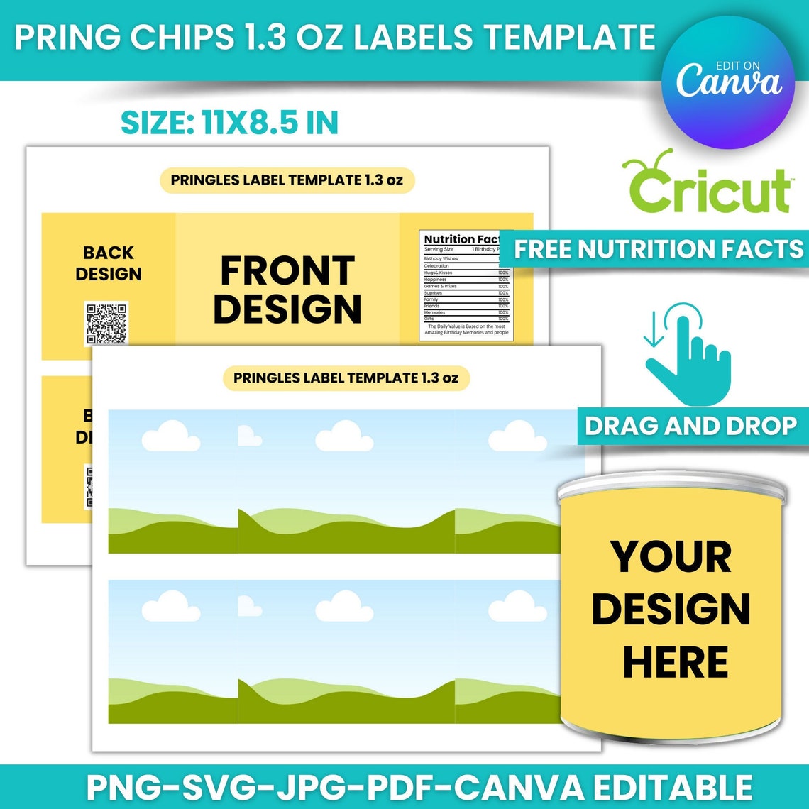 1.3 Oz Chip Can Label Template: Canva Drag & Drop (digital Download) - Etsy