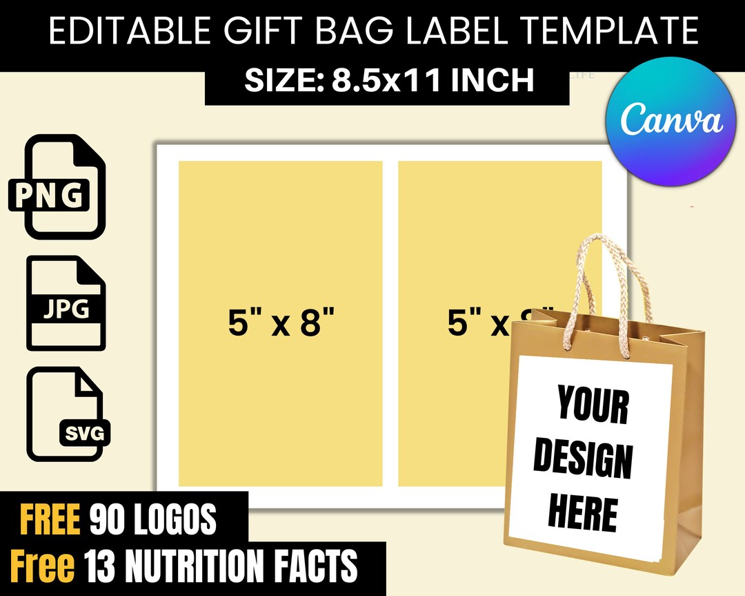 Gift Bag Label, Gift Bag Lab Canva Editable Template DIY Birthday ...