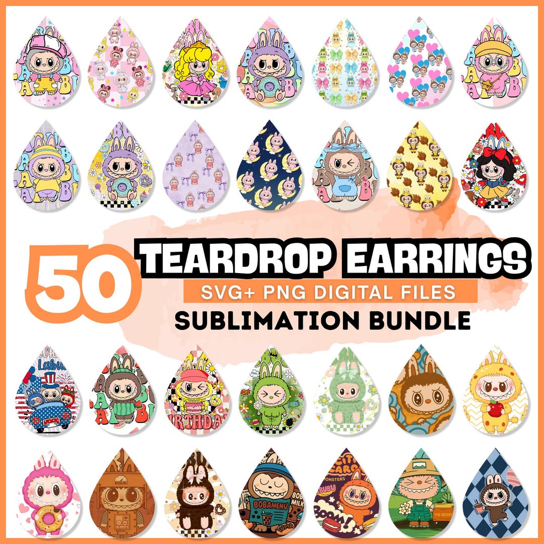 50 Labubu Earring Sublimation Bundle, Kawaii Monster Earrings Svg ...