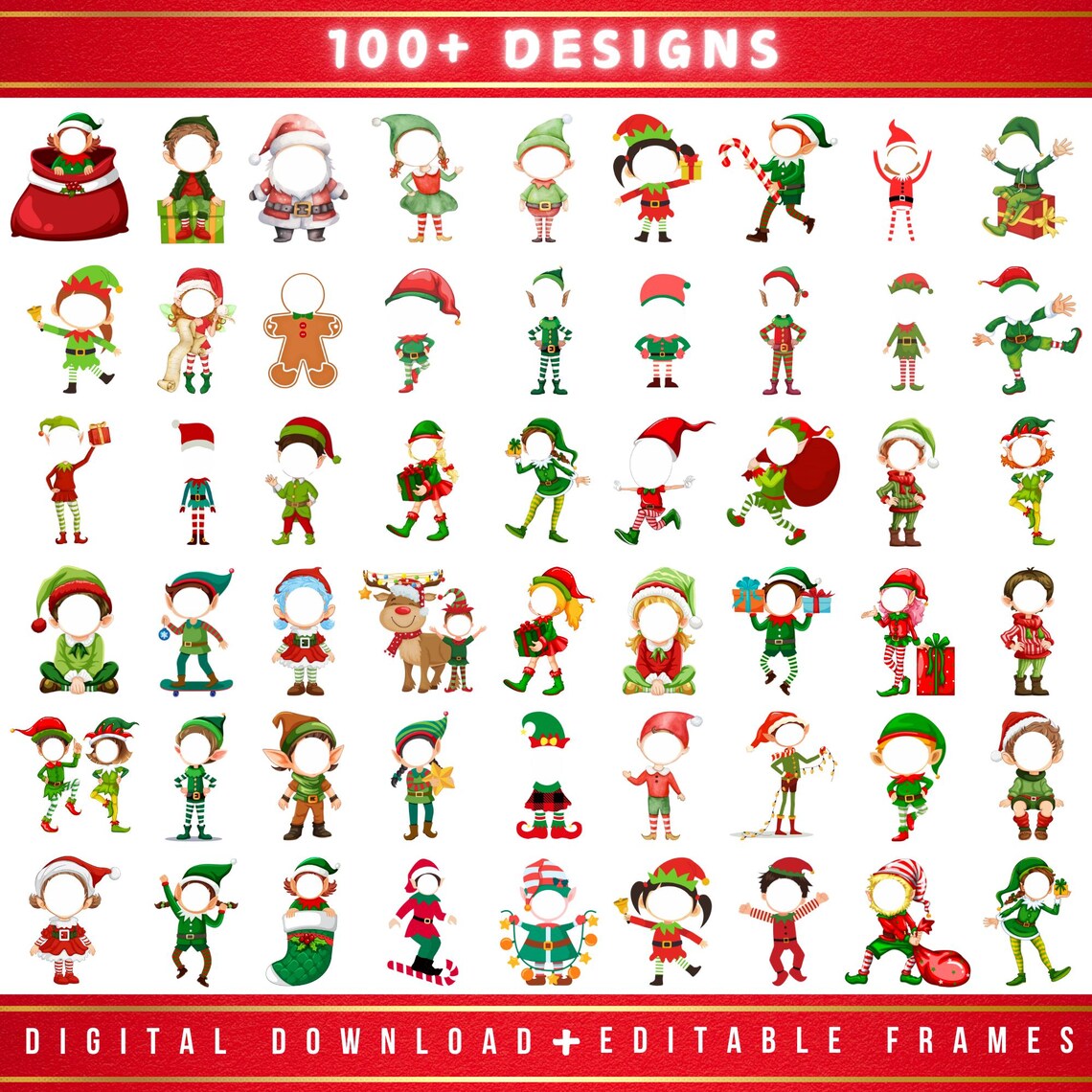 Christmas Elf Face PNG Bundle: DIY Photo Booth, Class Decor (digital ...