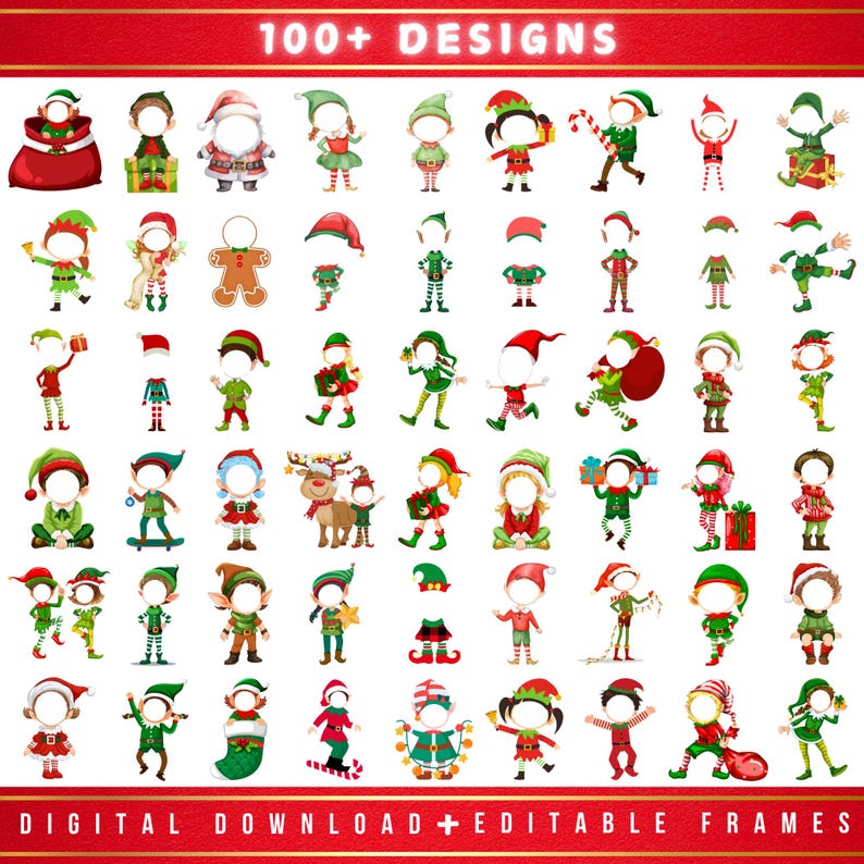Christmas Elf Face PNG Bundle: DIY Photo Booth, Class Decor (digital ...