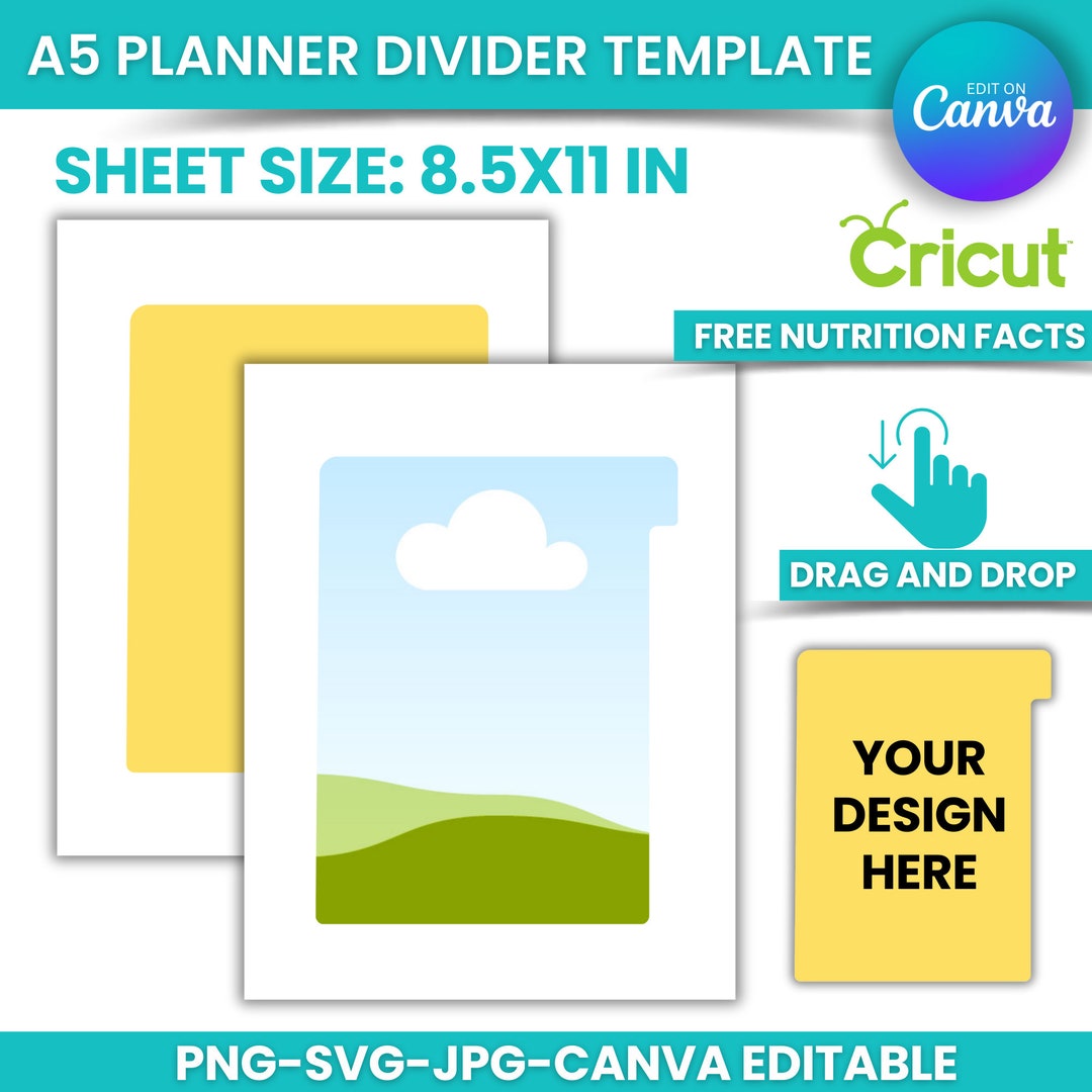 A5 Planer Divider Template, Divider Template, Sublimations Template ...