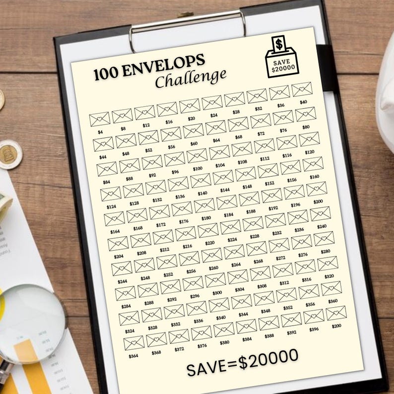 100 Envelope Savings Challenge Printable, Finance Tracker (PDF) - Etsy