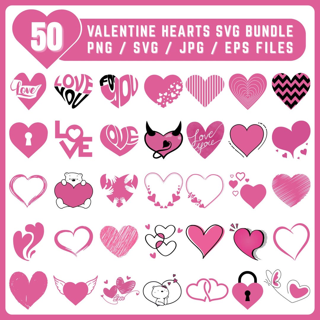 50 Valentine Hearts SVG Bundle, Doodle Sketch Designs (digital Download ...