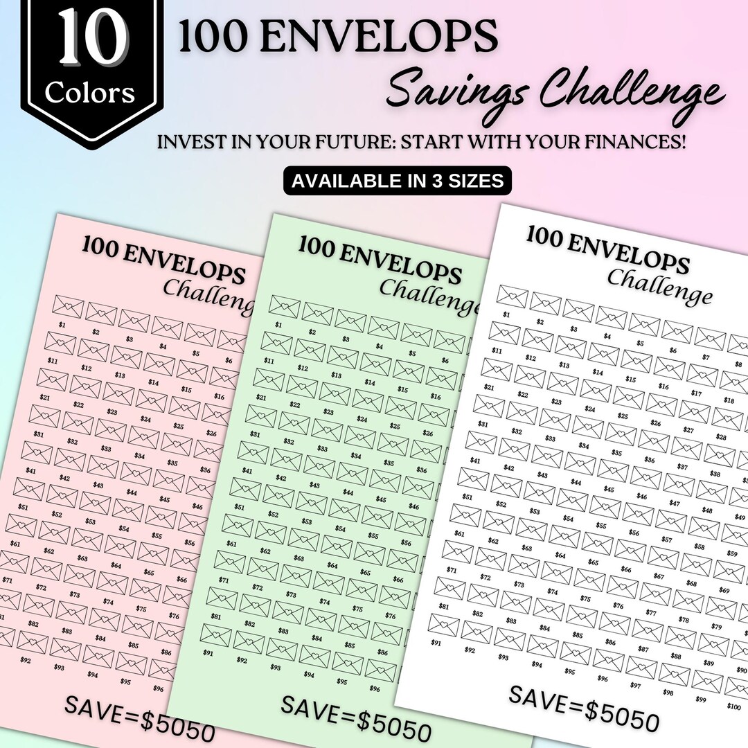 100 Envelope Challenge Printable, 5050 Money Savings Printable ...