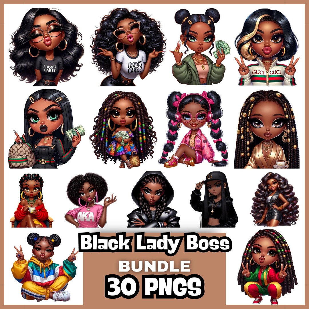 30 Black Boss Lady Bundle Png, Black Girl Boss Clipart, Black Woman ...