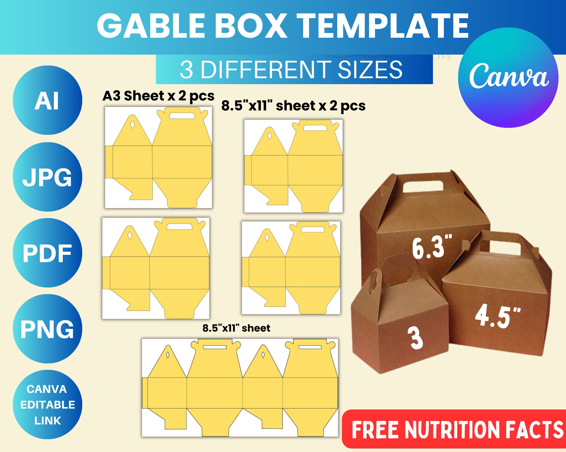 Medium Gable Box Template (SVG, DXF, PDF, PNG) – Digital