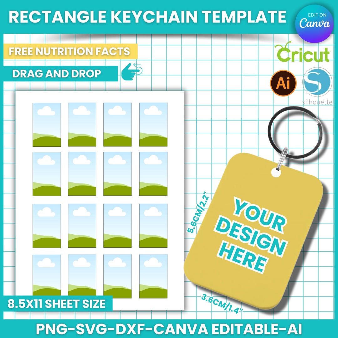 Rectangle Keychain Template, Keychain Template Svg, Sublimation ...