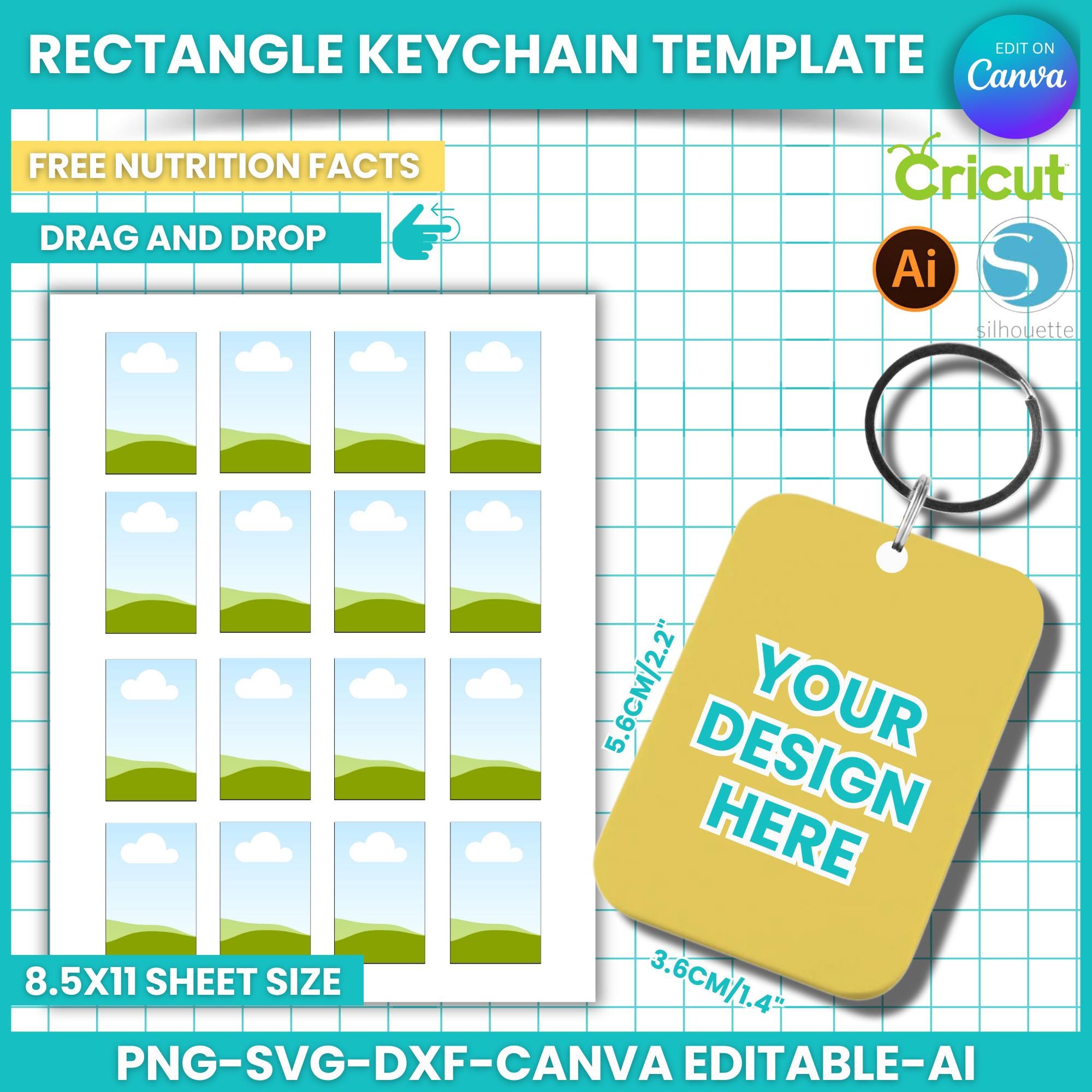Rectangle Keychain Template: Sublimation Design (SVG, PNG, DXF, Canva ...