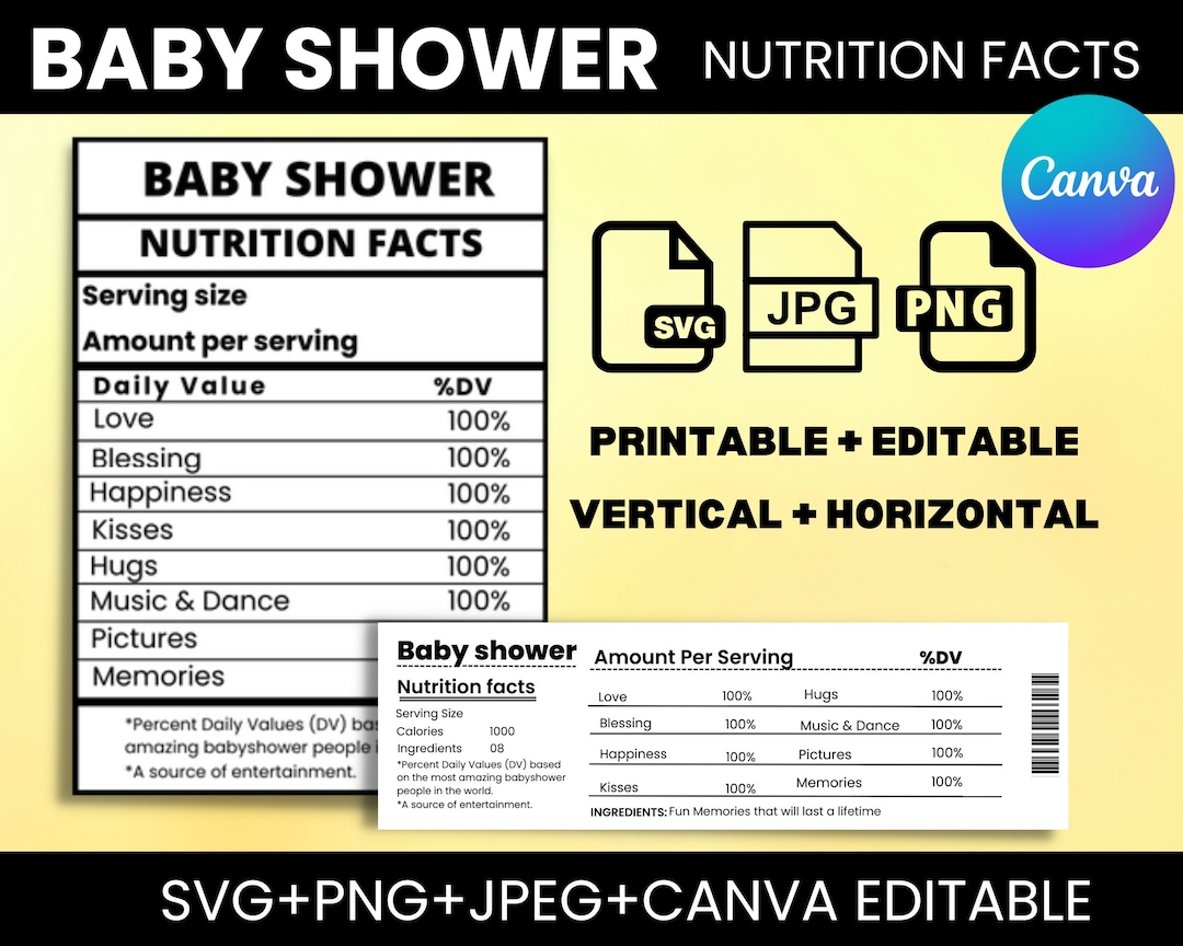 Baby Shower Nutrition Facts Label Template (SVG, PNG, PDF, Canva) - Etsy