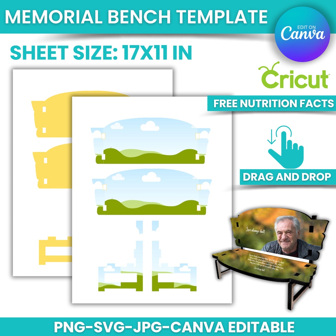 Memorial Bench Template: Laser Cut Files, Canva Editable (SVG, PNG, JPG ...