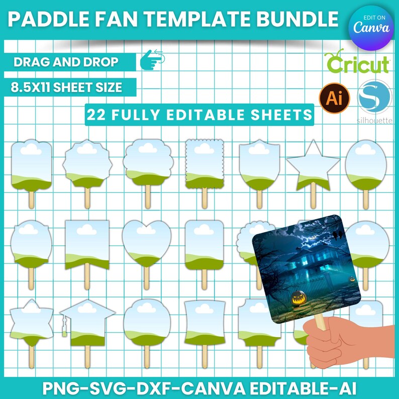 Paddle Fan Template Bundle SVG, Hand Heart Fan (digital Download) - Etsy