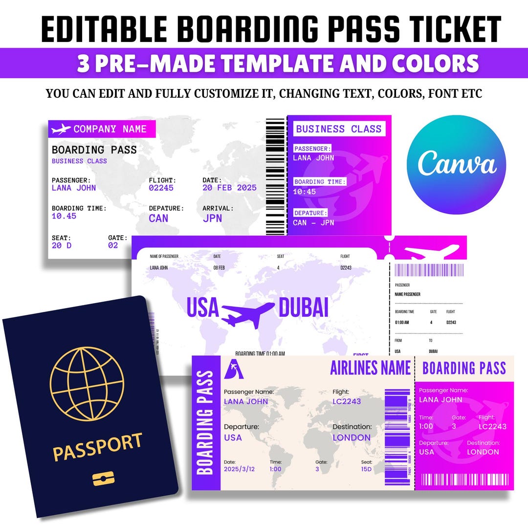 Editable Boarding Pass Template: Surprise Vacation Ticket (digital ...