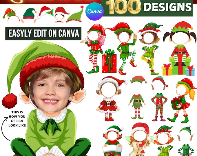 Christmas Add Your Own Photo Face, DIY Elf Yourself PNG Bundle, Elf ...