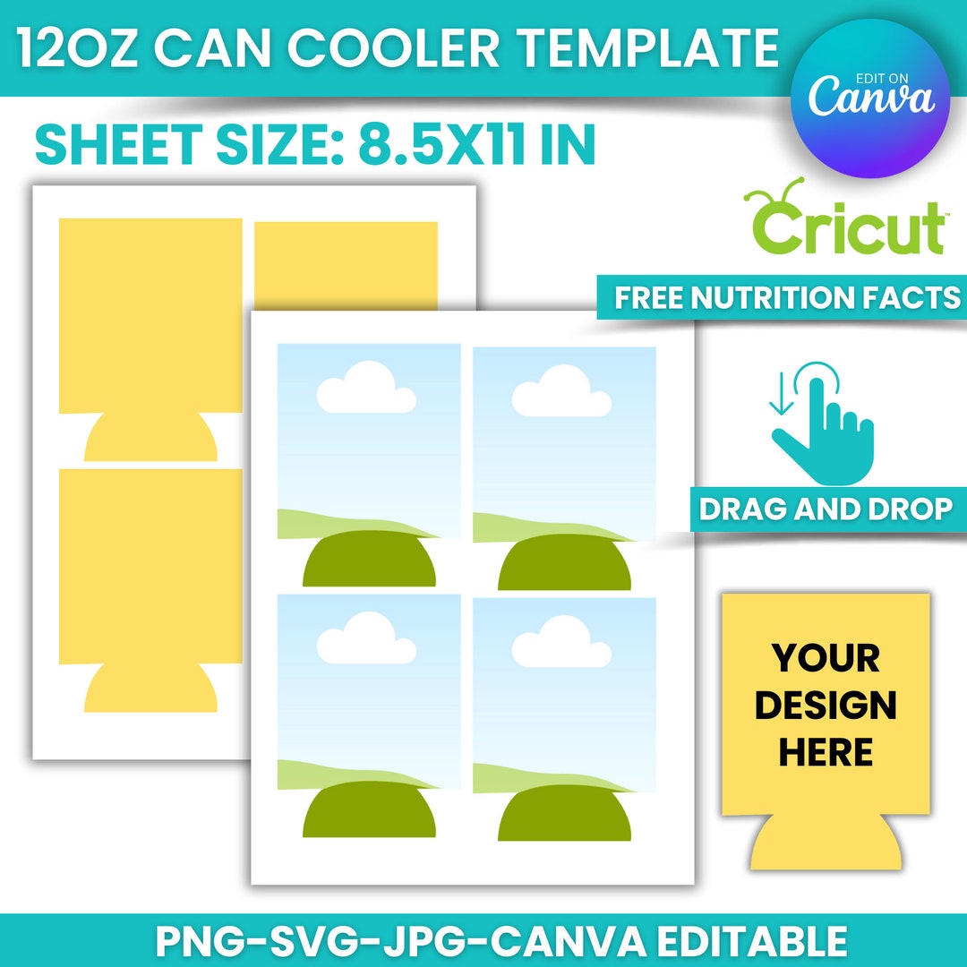 12oz Can Cooler Sublimation Template: Canva Editable SVG PNG JPG - Etsy