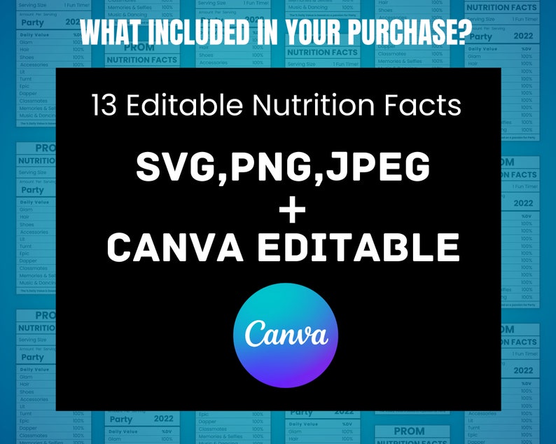 Editable Nutrition Facts Template Bundle: SVG, PNG, JPG, Canva (digital ...