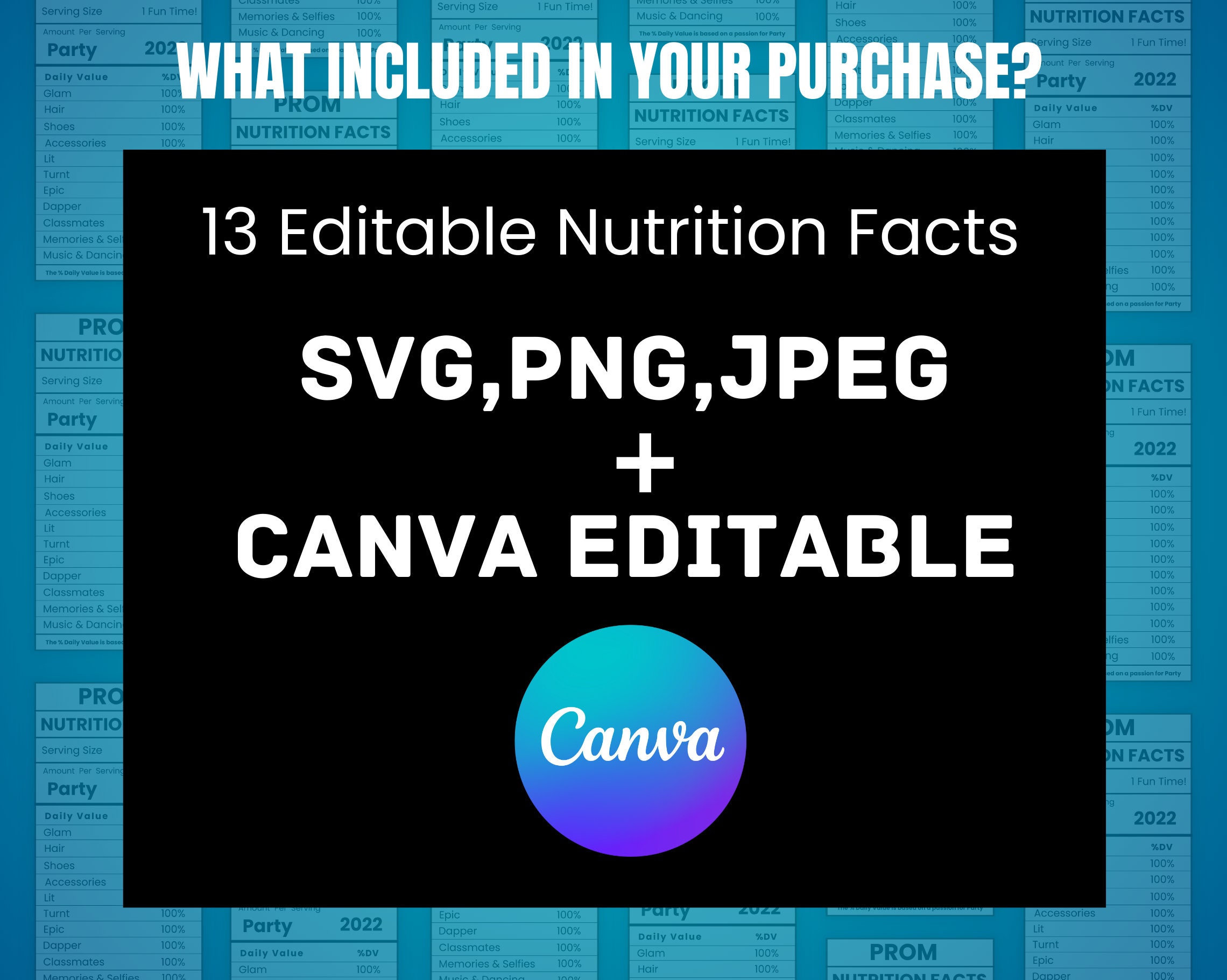 Editable Nutrition Facts Template Bundle: SVG, PNG, JPG, Canva (digital ...