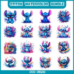 15 New Stitch Splash and Watercolor Clipart Sublimation PNG Files ...