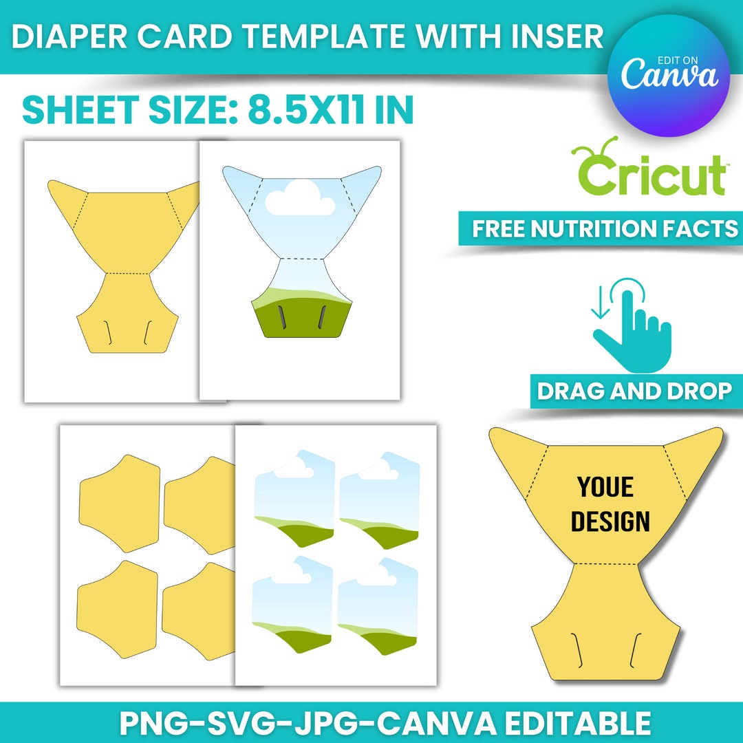 Diaper Card Template: Baby Shower Invitation, Canva Editable (SVG, PNG ...
