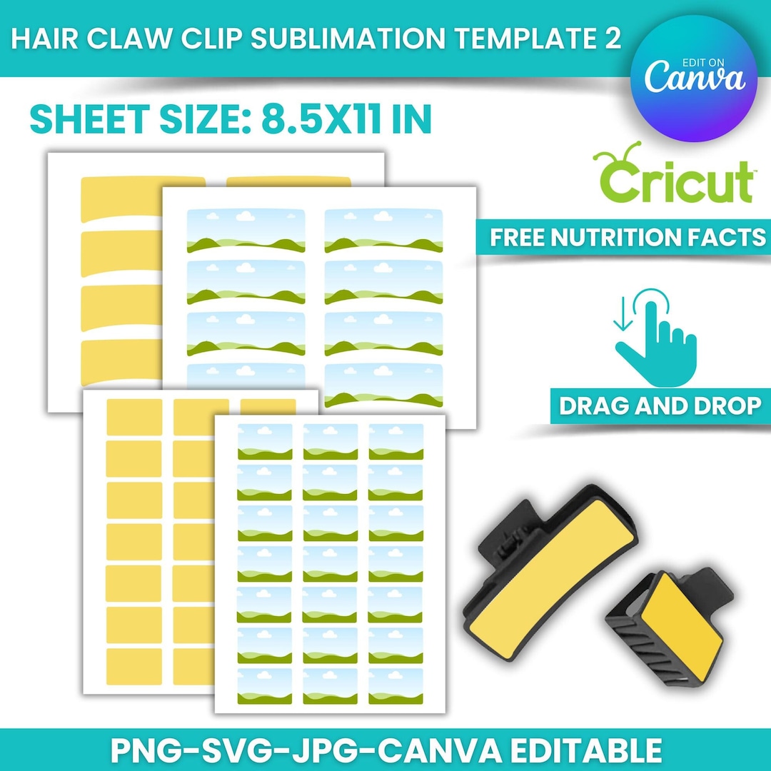 Hair Claw Clip Template, Editable Hair Clip, Hair Claw Clip Sublimation ...