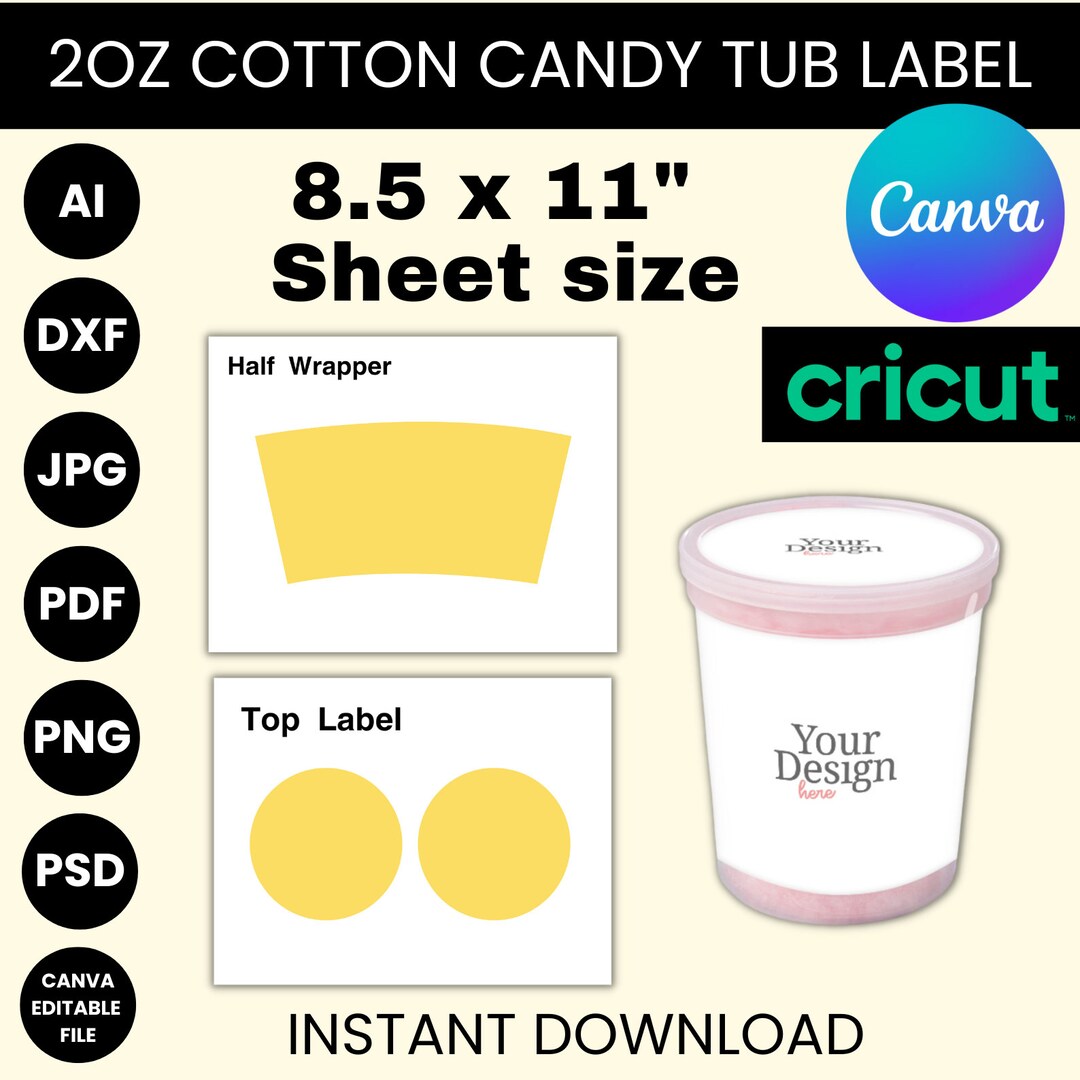 2oz Cotton Candy Label Template, Cotton Candy Tub Wrapper Template ...