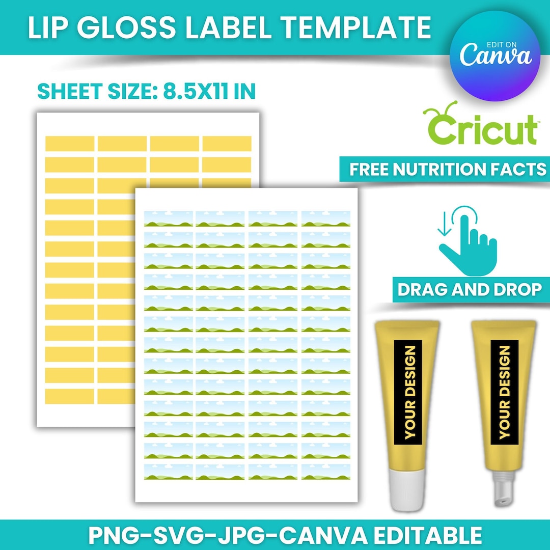 Lip Gloss Label Template: Blank Tube Wrapper, Canva & Cricut (digital ...