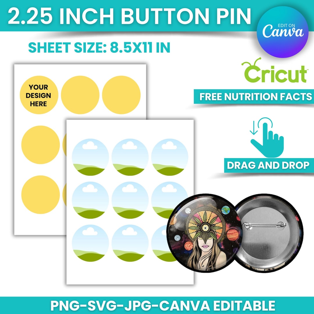 2.25 Inch Button Pin Template, Canva Editable Pin Button Template, Sublimation Template, 8.5"x11 ...