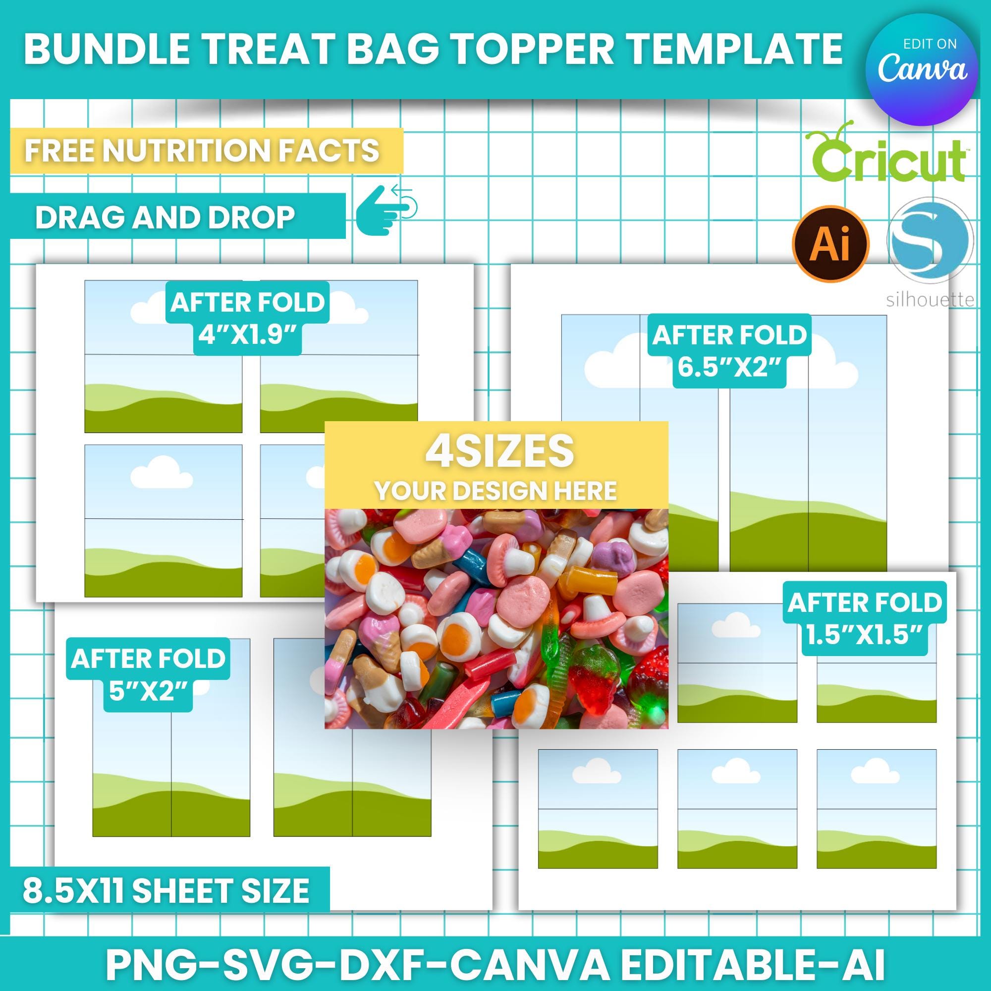 Treat Bag Topper Template Bundle: Editable Canva SVG (digital Download ...