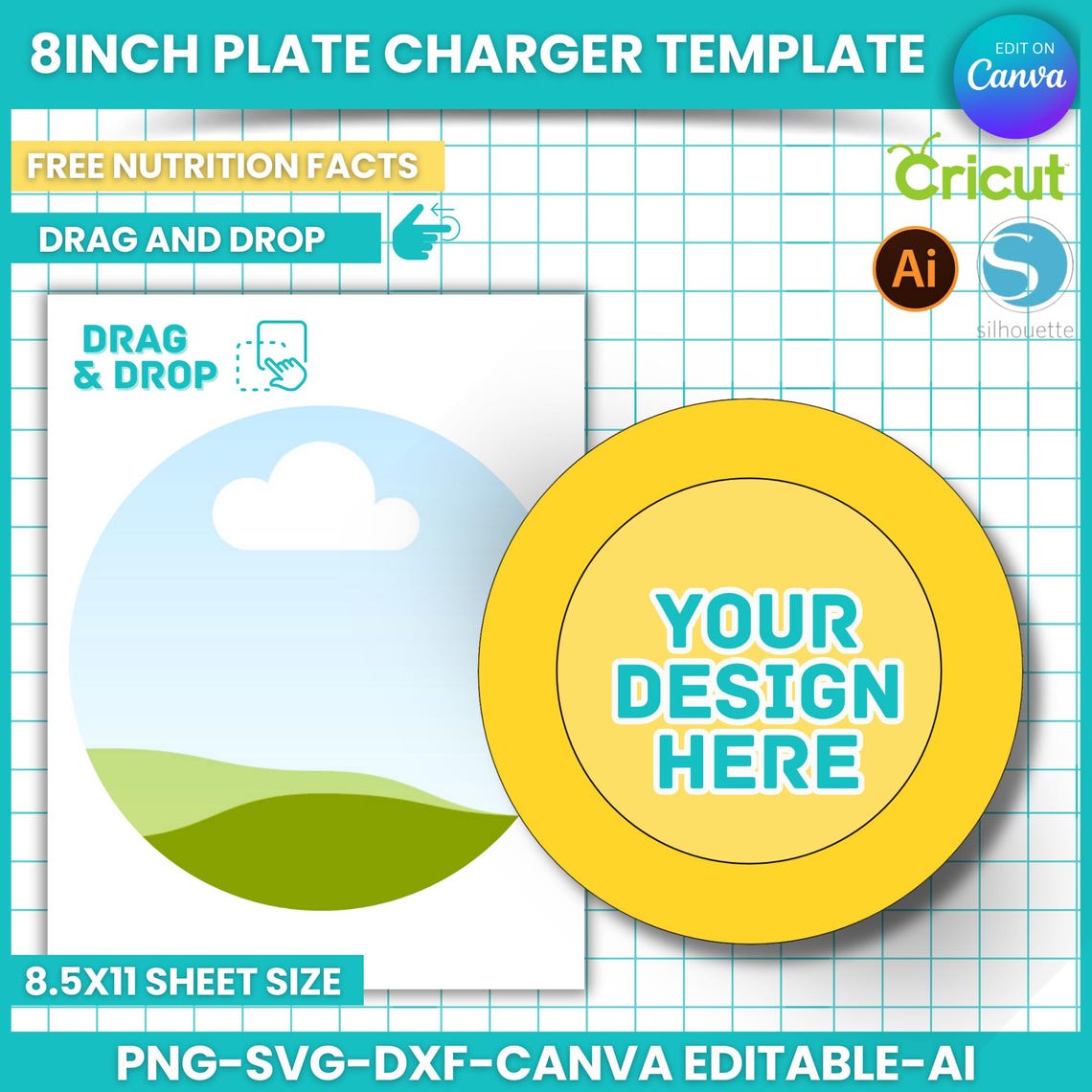 8 Inch Plate Charger Template: Editable Canva Insert (digital Download ...