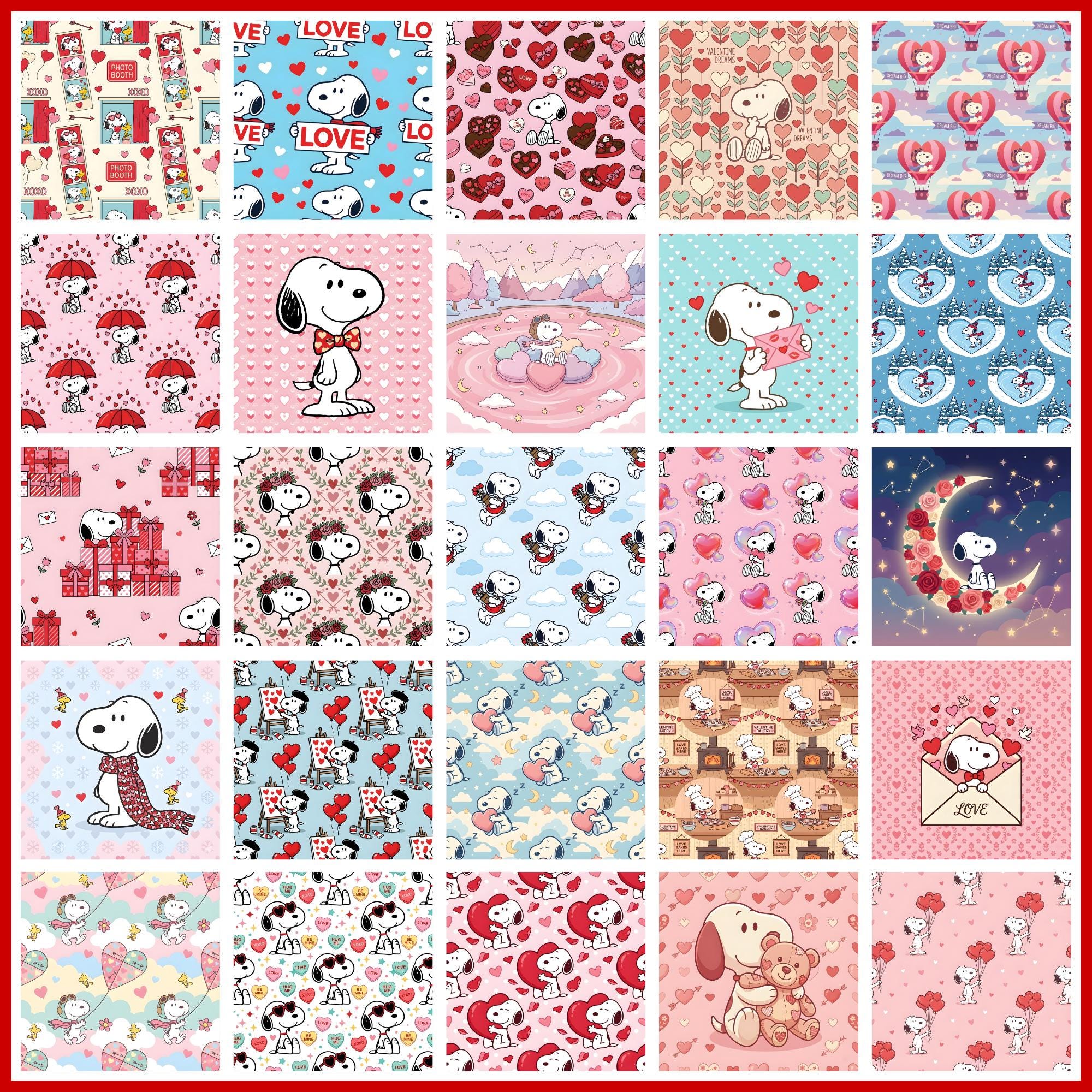 Valentine Snoopy Seamless Pattern, Hearts & Bows Pattern, Love, Dog ...