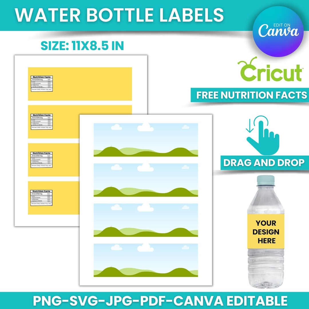 Water Bottle Labels Template, Water Bottle Label Svg, Water Botlle ...