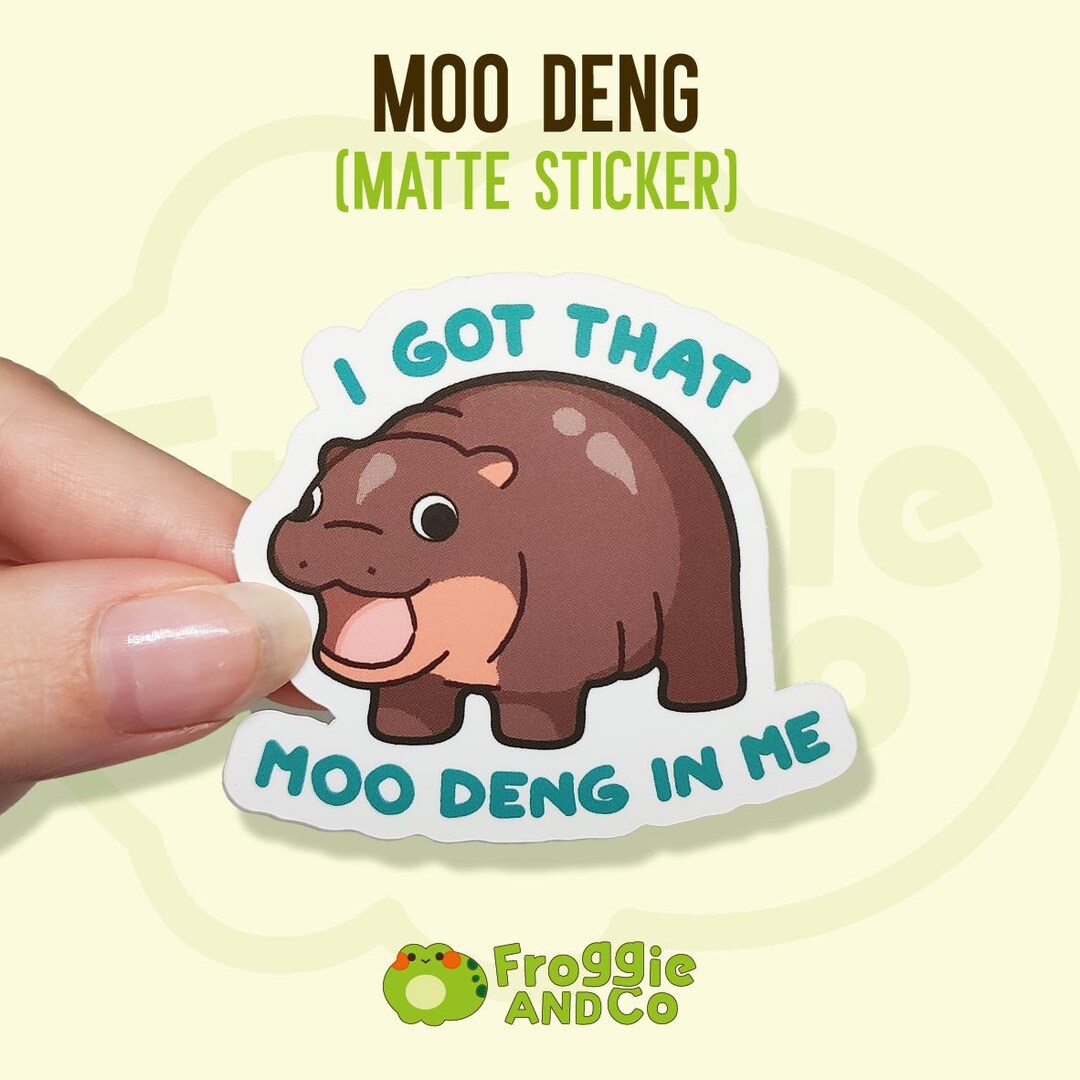 Moo Deng - Hippo Matte Die Cut Sticker | Hippo Stickers | Cute ...