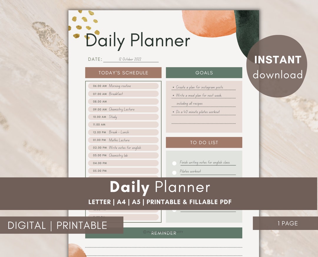 Pink and Green Daily Planner, Simple Hourly Schedule, Aesthetic ...