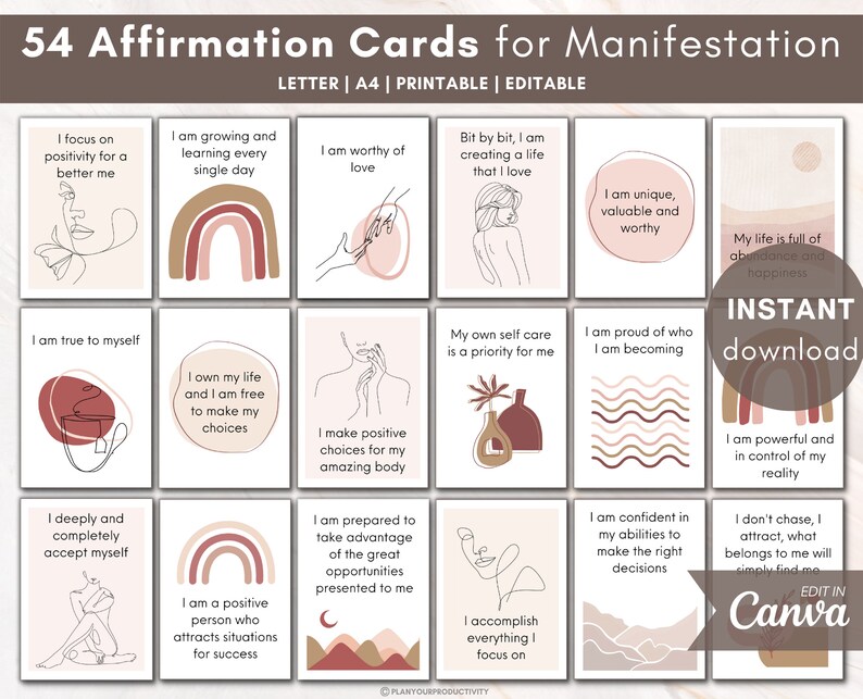 Positive Affirmation Card Deck, Vision Board Printable, Cards for Law ...