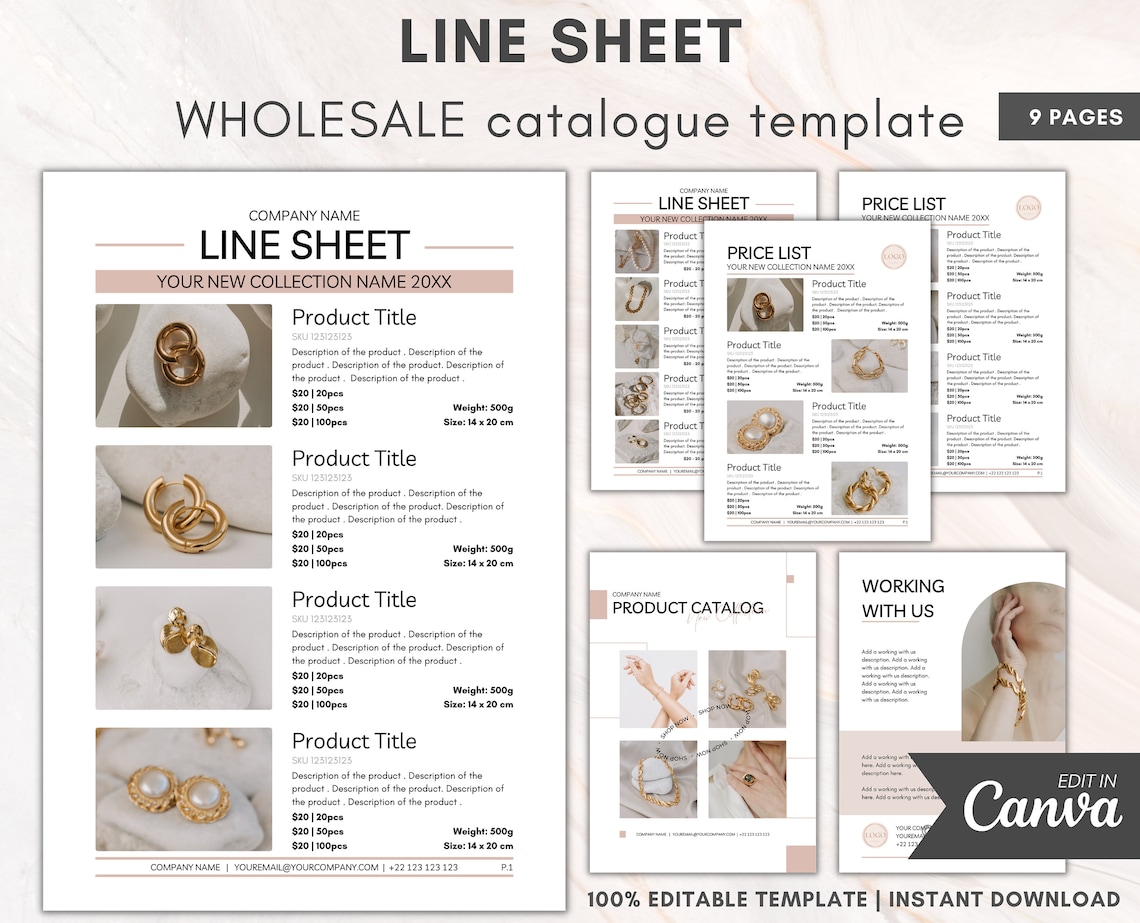 Wholesale Line Sheet Template, Editable Catalog, Canva Layout (digital ...