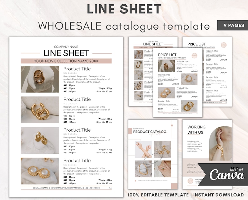 Line Sheet Template, Wholesale Catalog, Editable Wholesale Template ...