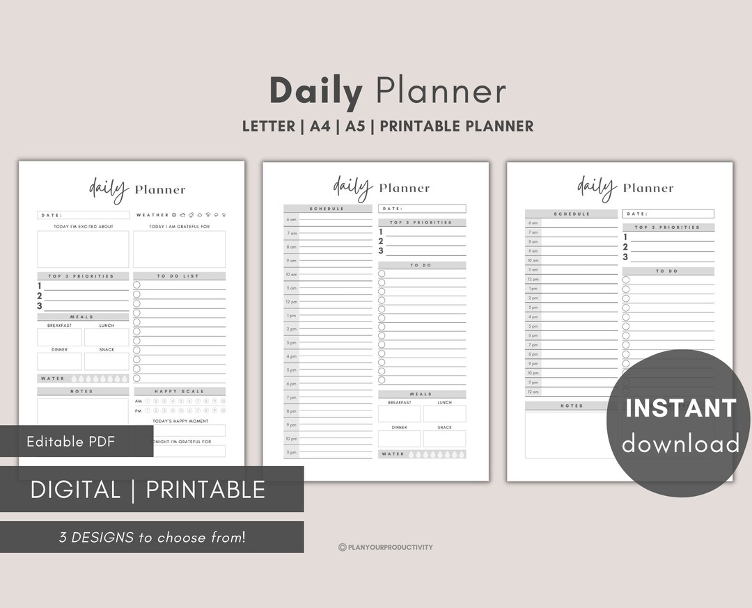 Minimalist Daily Planner Printable With Reflection, A4 A5 Letter ...