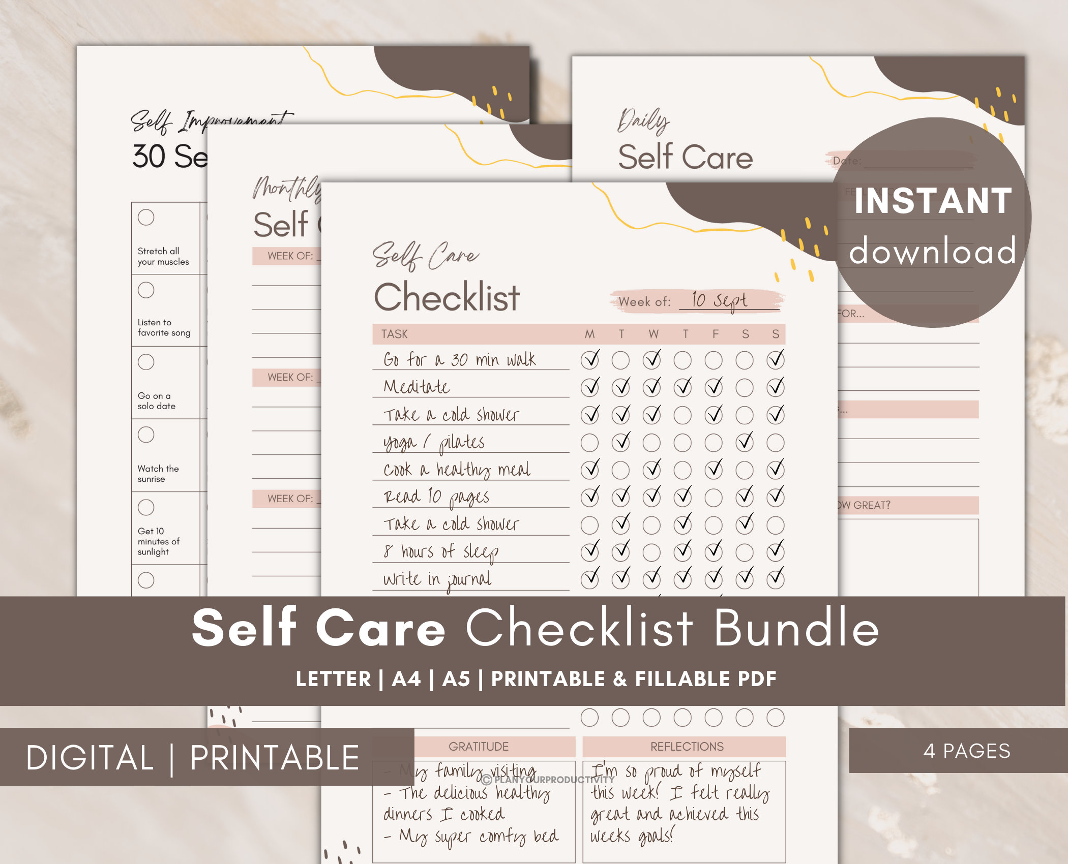 Pink Self Care Checklist Bundle, Wellness Planner (printable PDF) - Etsy